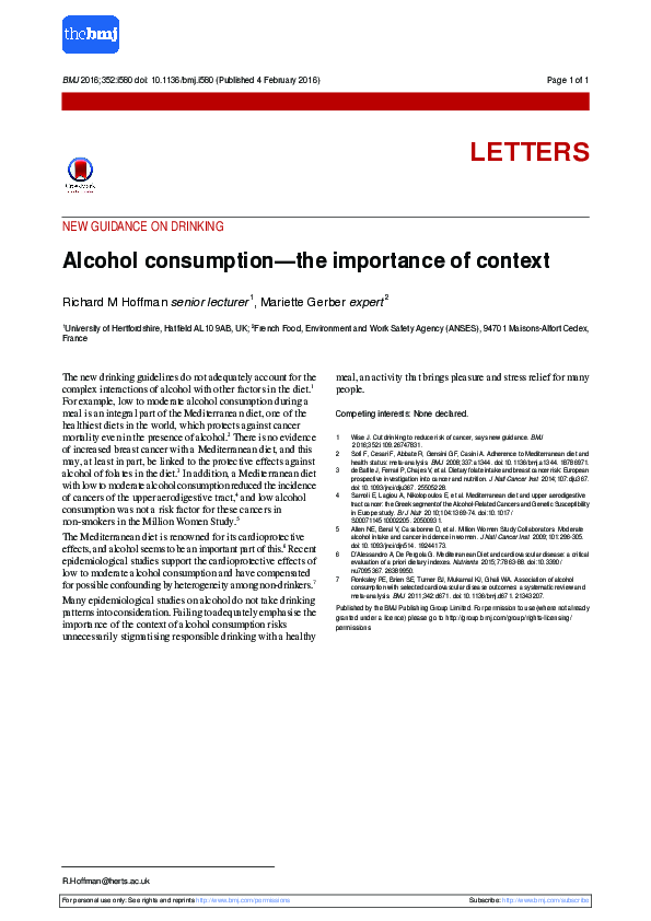 (PDF) Alcohol consumption—the importance of context