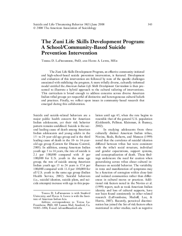 (PDF) Zuni Life Skills Program: Culturally Tailored Suicide Prevention
