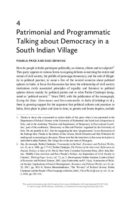 (PDF) 4: Patrimonial and Programmatic Talking about Democracy in a South Indian Village