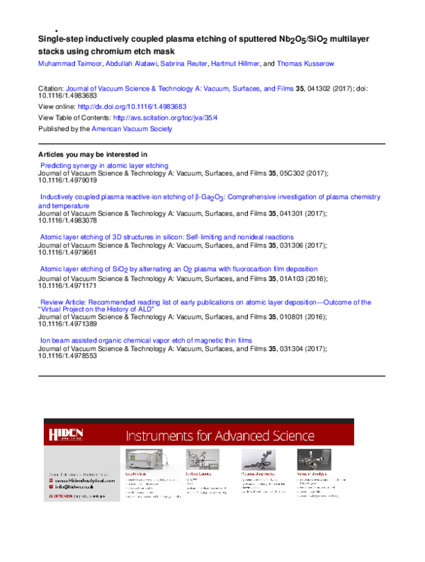 (PDF) Single-step inductively coupled plasma etching of sputtered Nb2O5/SiO2 multilayer stacks ...