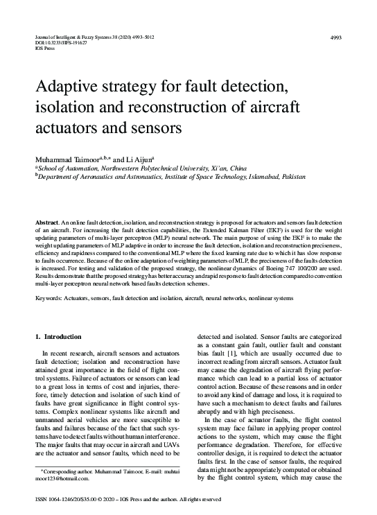 Pdf Adaptive Strategy For Fault Detection Isolation And