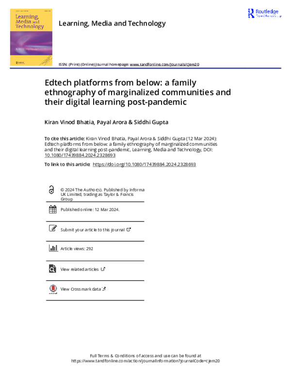 (PDF) Edtech platforms from below: a family ethnography of marginalized communities and their ...