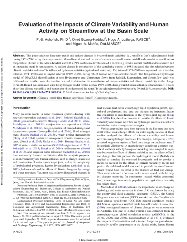 (PDF) Evaluation of the Impacts of Climate Variability and Human ...