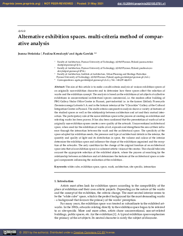 (PDF) Alternative Exhibition Spaces. Multi-criteria Method of Comparative Analysis