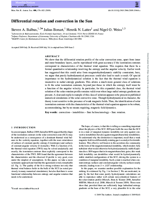 (PDF) Differential rotation and convection in the Sun