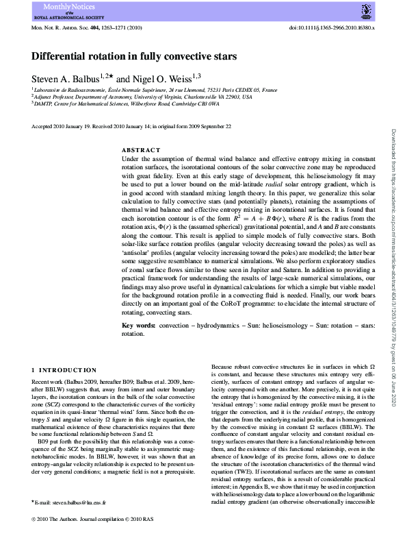 (PDF) Differential rotation in fully convective stars