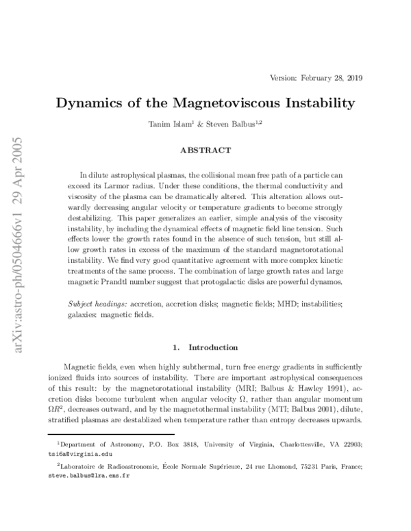 (PDF) Dynamics of the Magnetoviscous Instability