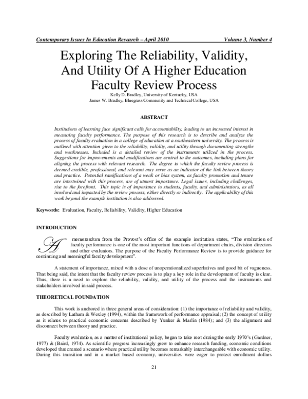 (PDF) Exploring The Reliability, Validity, And Utility Of A Higher Education Faculty Review Process