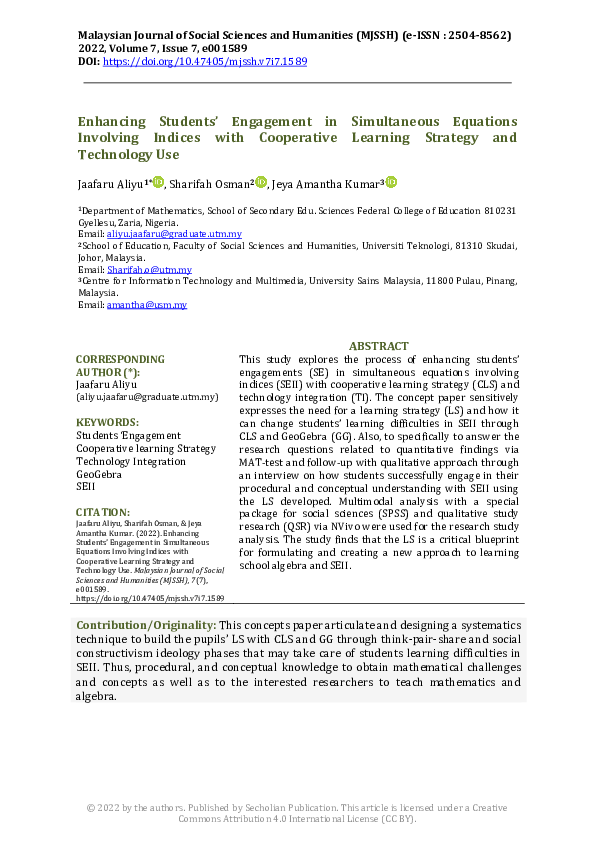 (PDF) Enhancing Students’ Engagement in Simultaneous Equations ...