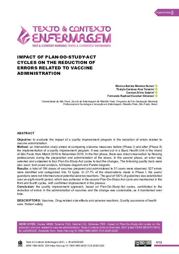 (PDF) Impact of Plan-Do-Study-Act Cycles on the Reduction of Errors ...