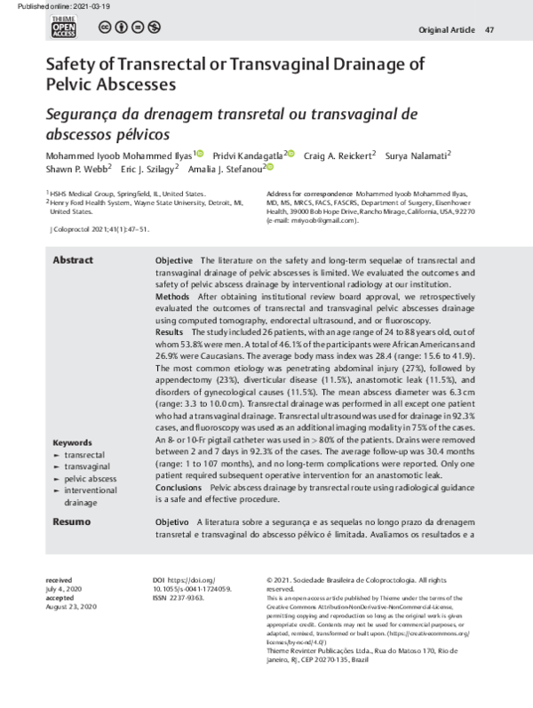 (PDF) Safety of Transrectal or Transvaginal Drainage of Pelvic Abscesses