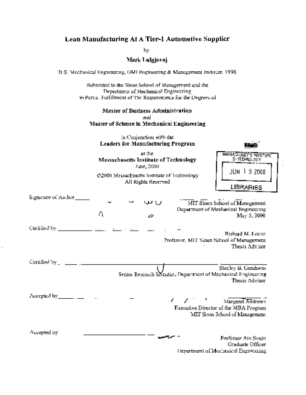 (PDF) Lean manufacturing at a tier-1 automotive supplier