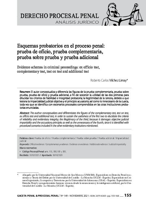 (PDF) Esquemas probatorios en el proceso penal. Prueba de oficio, prueba complementaria, prueba ...