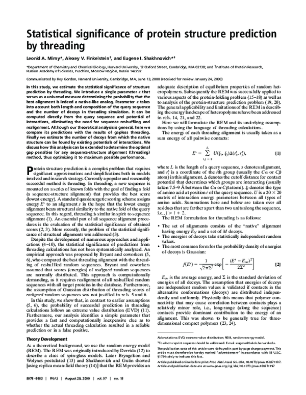 (PDF) Statistical significance of protein structure prediction by threading