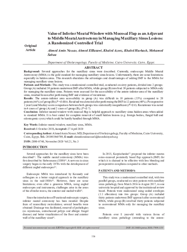 (PDF) Value of Inferior Meatal Window with Mucosal Flap as an Adjuvant ...