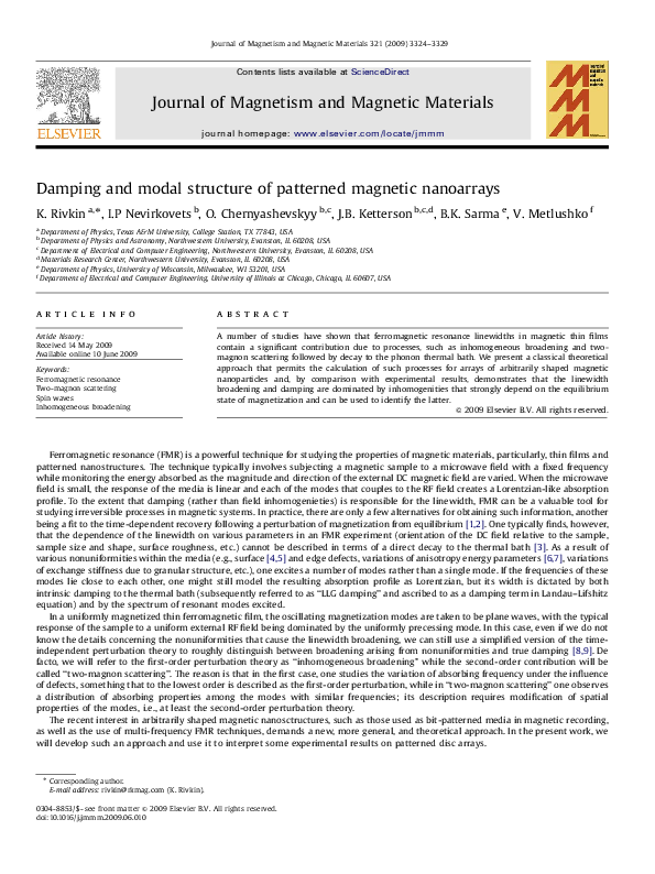 (PDF) Damping and modal structure of patterned magnetic nanoarrays ...