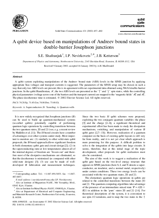 (PDF) A qubit device based on manipulations of Andreev bound states in ...