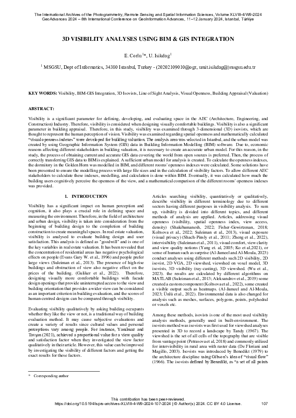 (PDF) 3D VISIBILITY ANALYSES USING BIM & GIS INTEGRATION