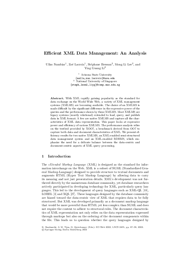 (PDF) Efficient XML Data Management: An Analysis
