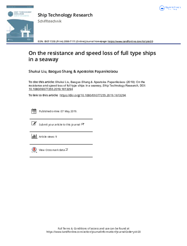 (PDF) On the resistance and speed loss of full type ships in a seaway