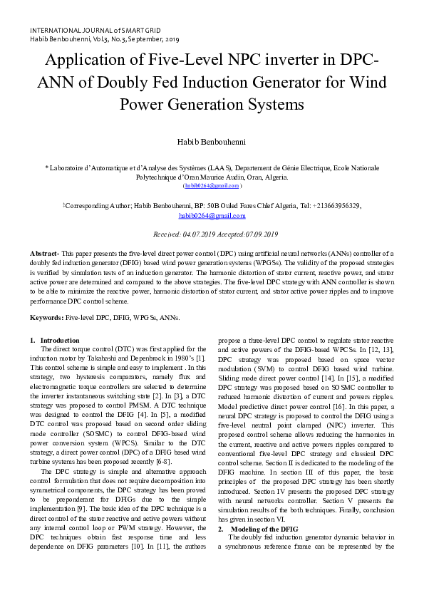 (PDF) Application of Five-Level NPC Inverter in DPC-ANN of Doubly Fed Induction Generator for ...