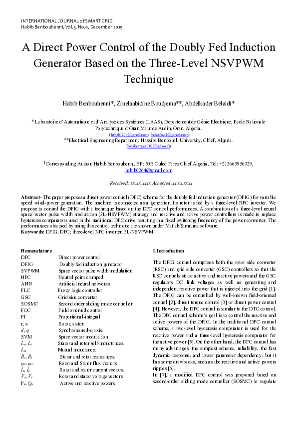 (PDF) A Direct Power Control of the Doubly Fed Induction Generator Based on the Three-Level ...