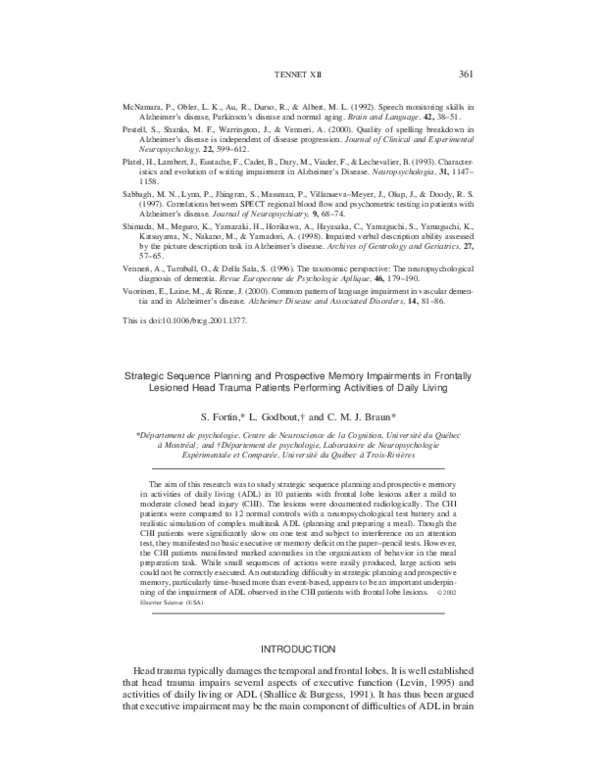 (PDF) Strategic Sequence Planning and Prospective Memory Impairments in ...