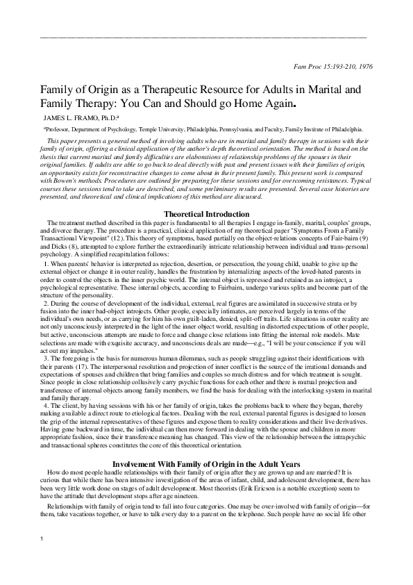 (PDF) Family of Origin as a Therapeutic Resource for Adults in Marital ...