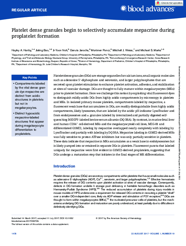 (PDF) Platelet dense granules begin to selectively accumulate mepacrine ...