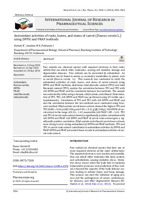 (PDF) Antioxidant activities of roots, leaves, and stems of carrot (Daucus carota L.) using DPPH ...