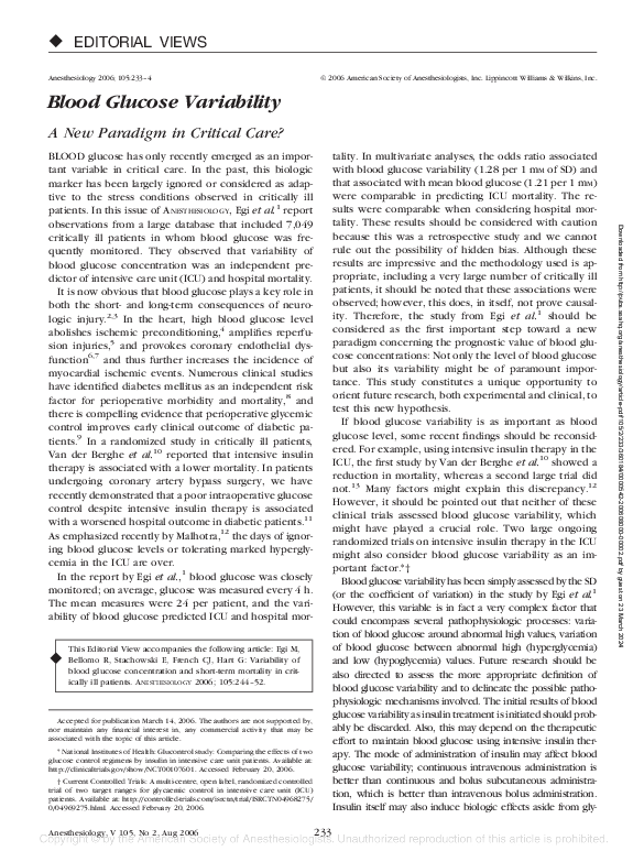 (PDF) Blood Glucose Variability