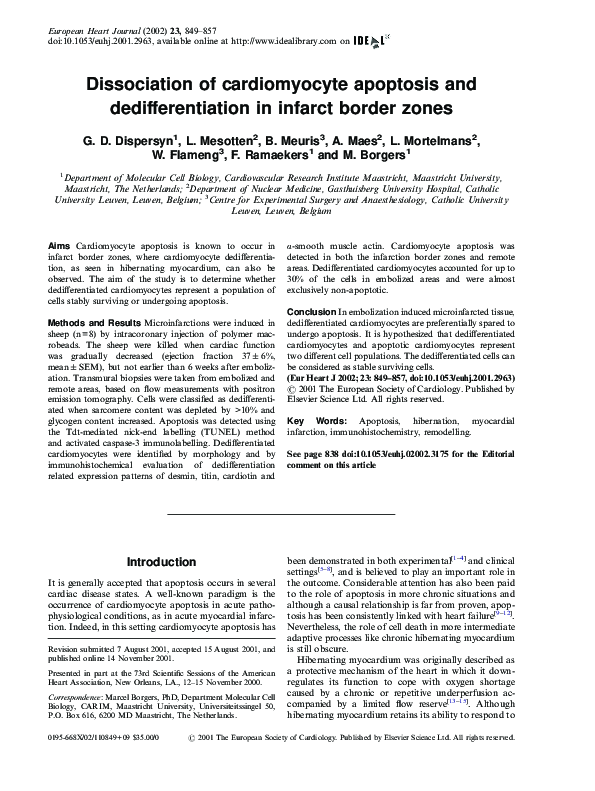(PDF) Dissociation of cardiomyocyte apoptosis and dedifferentiation in ...