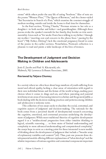 (PDF) The Development of Judgment and Decision Making in Children and ...
