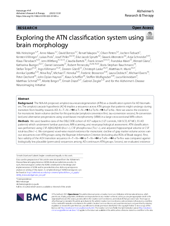 (PDF) Exploring the ATN classification system using Brain Morphology