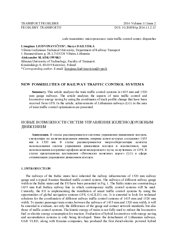 (PDF) New Possibilities of Railway Traffic Control Systems