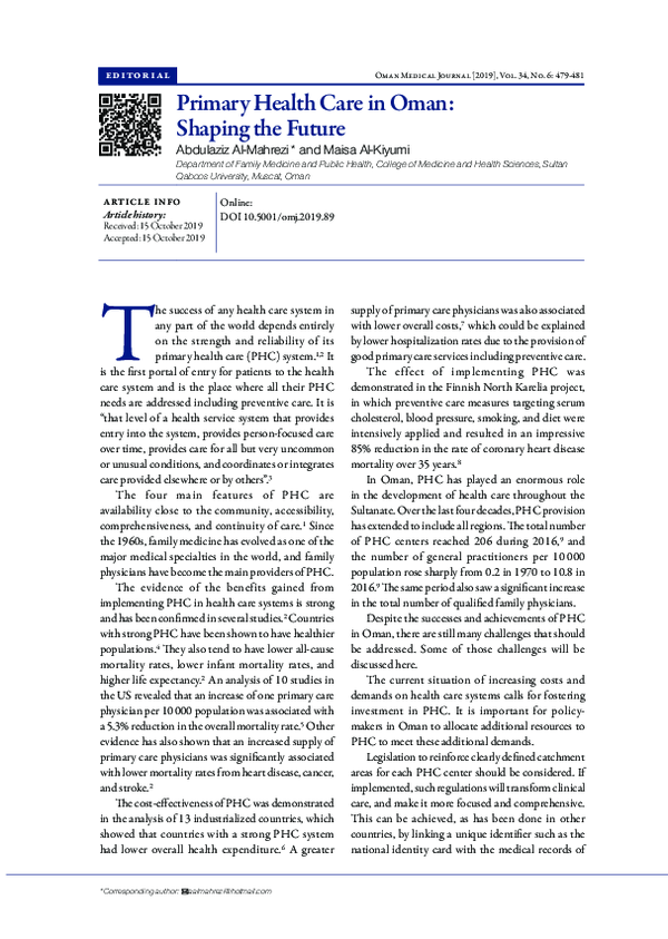(PDF) Primary Health Care in Oman: Shaping the Future