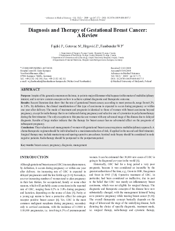 (PDF) Diagnosis and Therapy of Gestational Breast Cancer: A Review