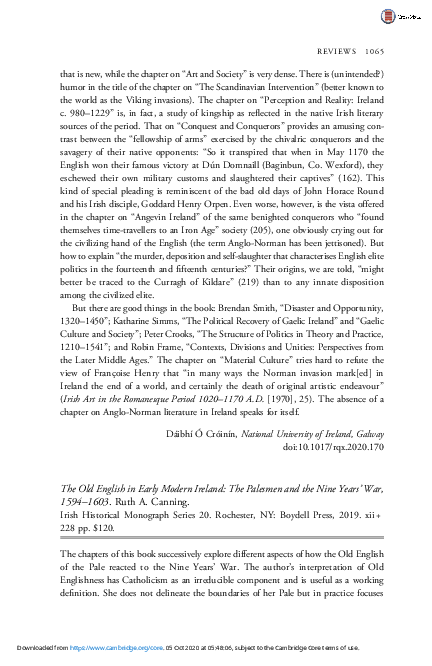 (PDF) The Old English in Early Modern Ireland: The Palesmen and the ...