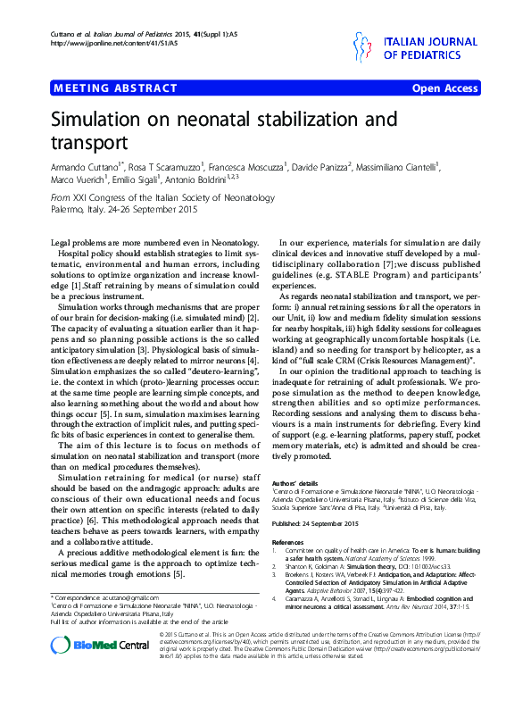 (PDF) Simulation on neonatal stabilization and transport | Antonio ...