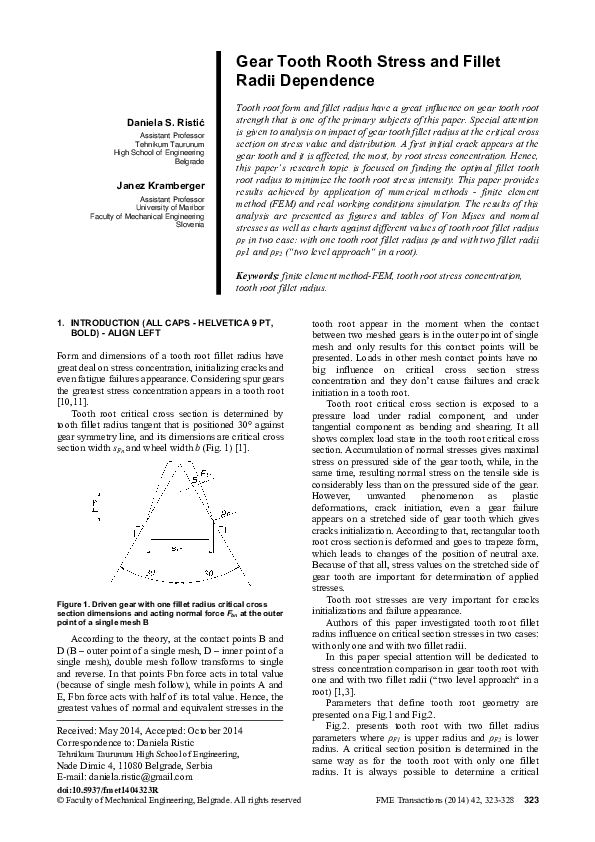(PDF) Gear Tooth Rooth Stress and Fillet
