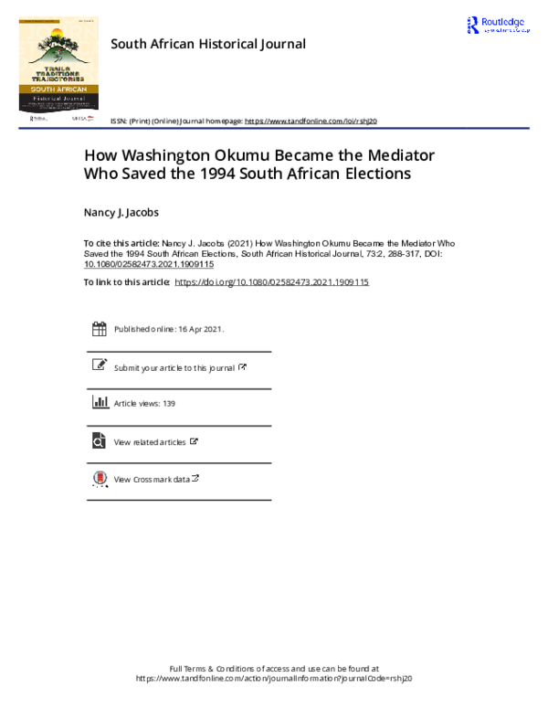 (PDF) How Washington Okumu Became the Mediator Who Saved the 1994 South ...
