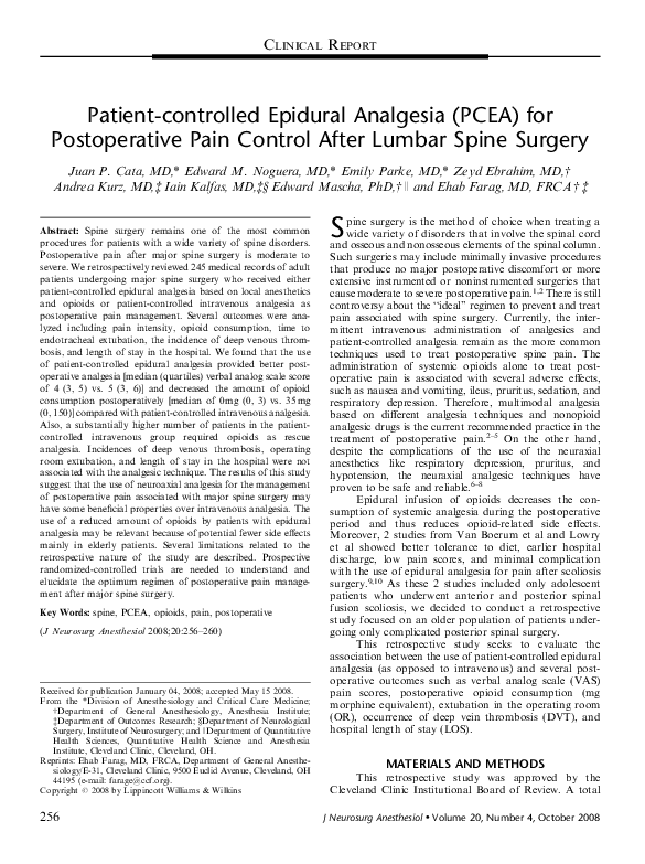 (PDF) Patient-controlled Epidural Analgesia (PCEA) for Postoperative ...