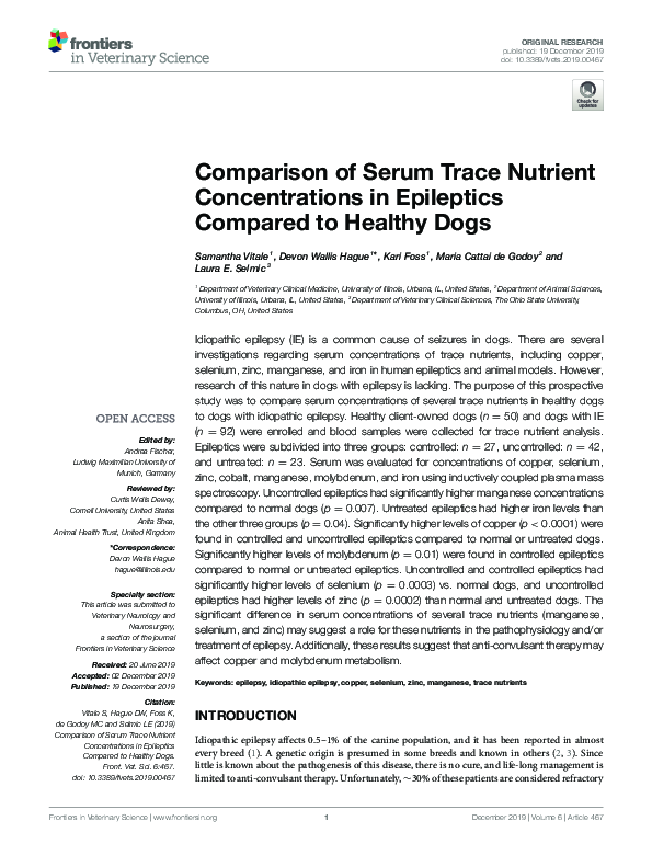 (PDF) Comparison of Serum Trace Nutrient Concentrations in Epileptics Compared to Healthy Dogs