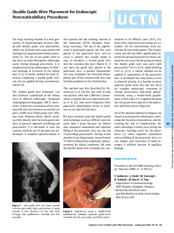 (PDF) Double Guide Wire Placement for Endoscopic Pancreaticobiliary ...