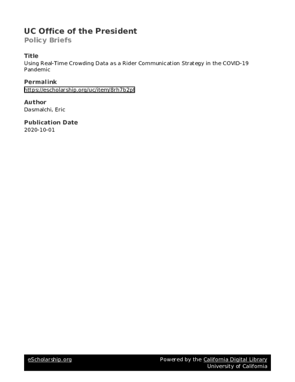 (PDF) Using Real-time Crowding Data as a Rider Communication Strategy in the COVID-19 Pandemic
