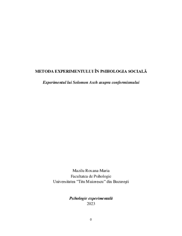 (PDF) Experimentul lui Solomon Asch asupra conformismului