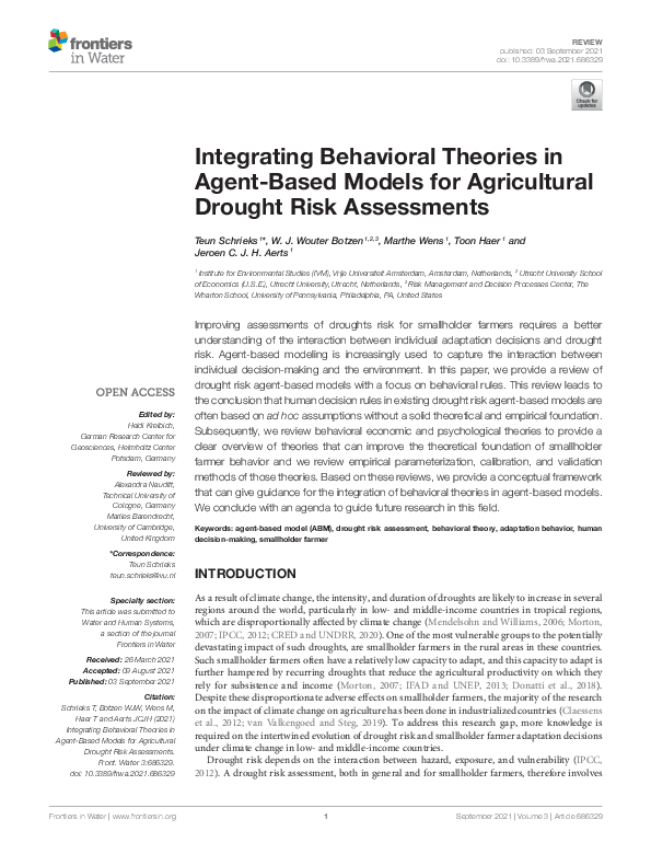 (PDF) Integrating Behavioral Theories in Agent-Based Models for Agricultural Drought Risk ...