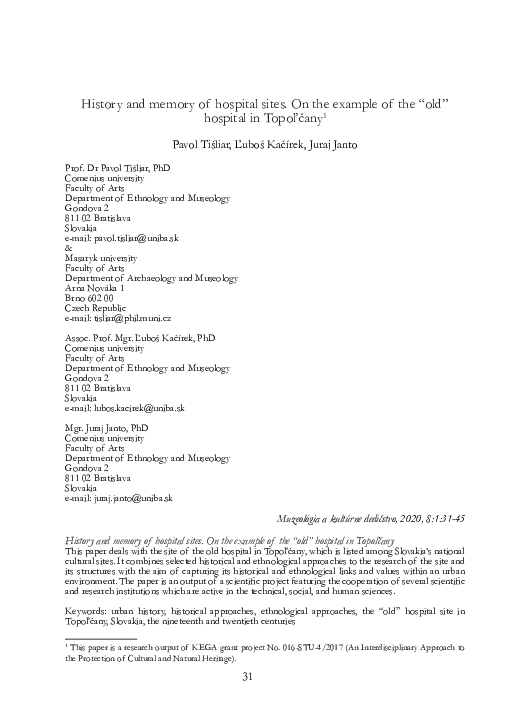 (PDF) History and memory of hospital sites. On the example of the "old ...