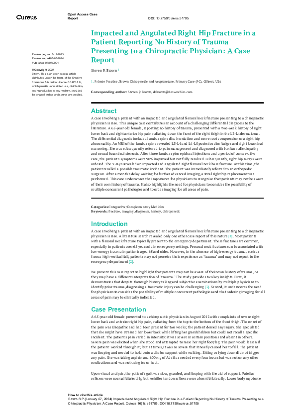 (PDF) Impacted and Angulated Right Hip Fracture in a Patient Reporting ...