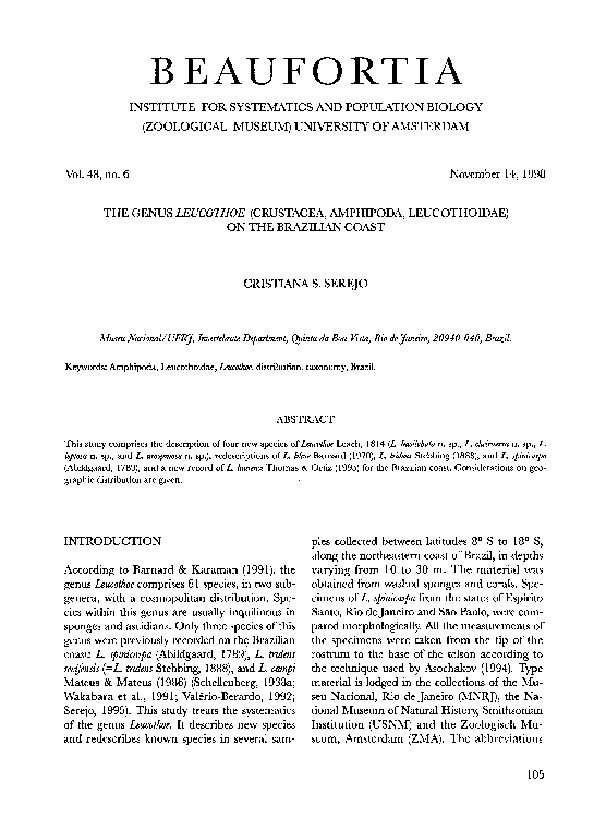 (PDF) The genus Leucothoe (Crustacea, Amphipoda, Leucothoidae) on the ...
